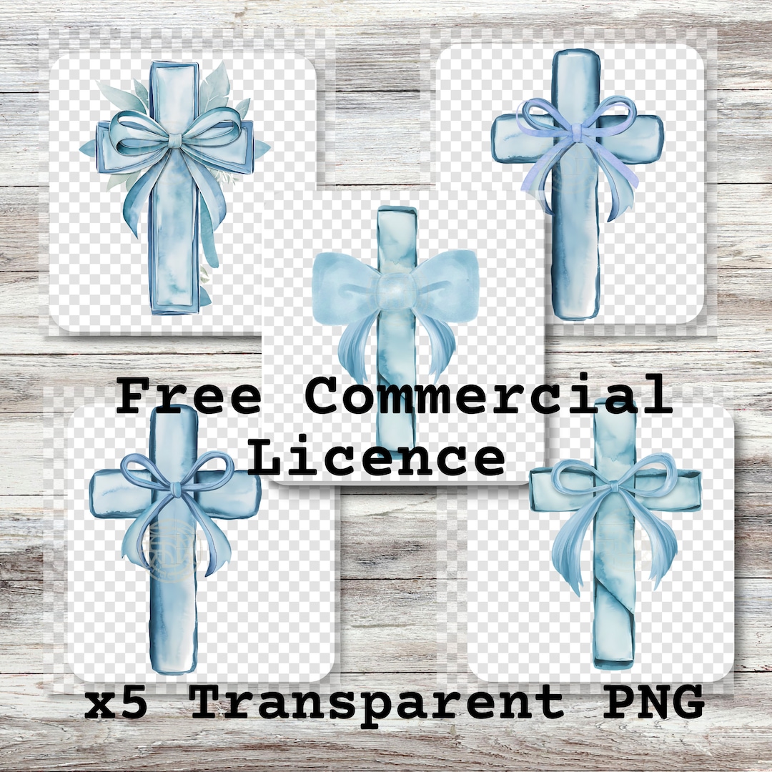 Watercolor Baptism Clipart: Blue Crosses With Bows (PNG Printable ...