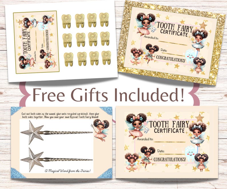 Black Tooth Fairy Certificate African American Fairies First Tooth Afro ...