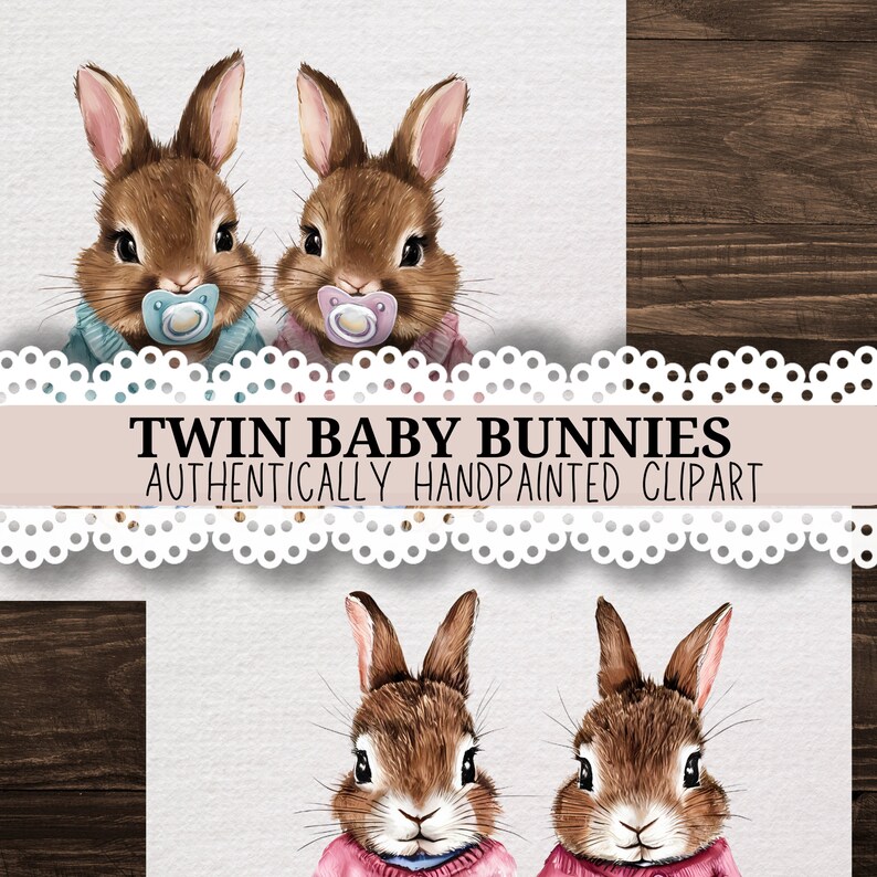 Twin Bunny Clipart Bundle, Watercolor Bunnies, Handpainted Rabbits ...