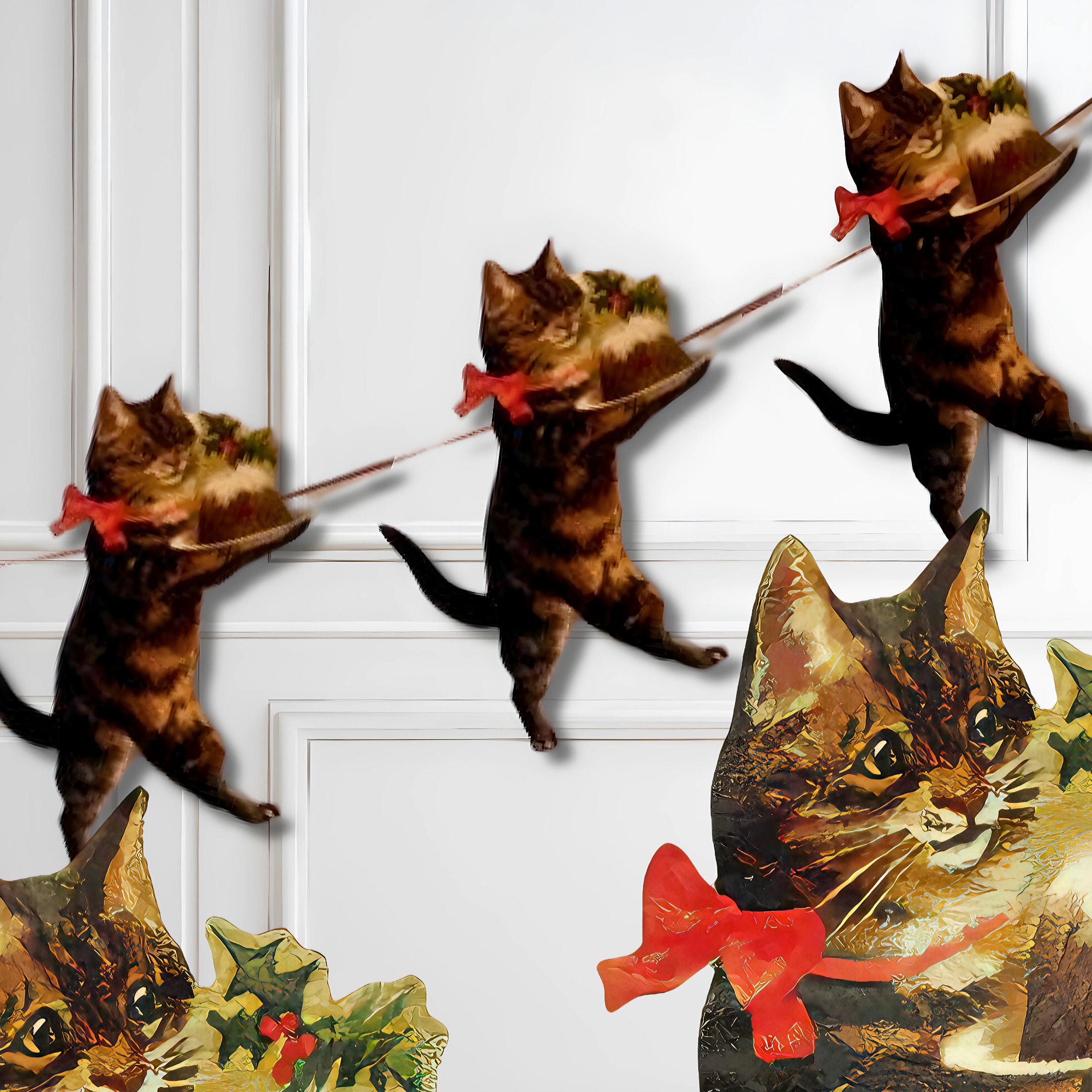 Vintage Cat Christmas Pudding Garland, Printable Mamelok Garland, Red ...