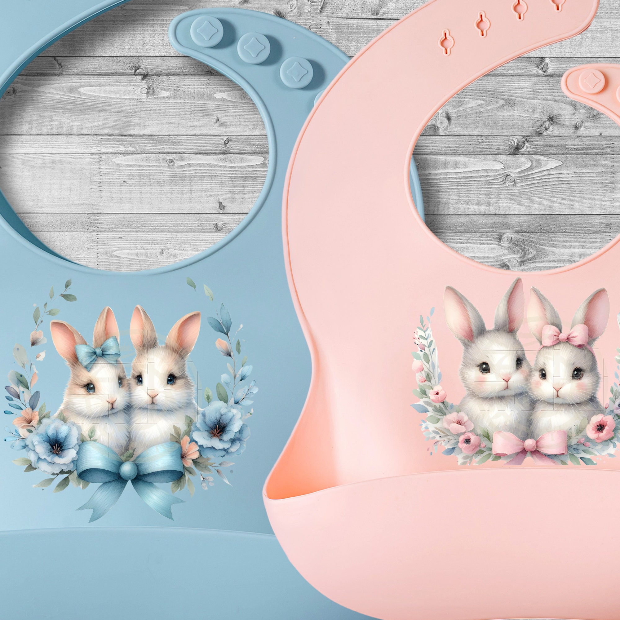 Twin Baby Bunny Rabbits Clipart Bundle Transparent PNG Printable Twins ...