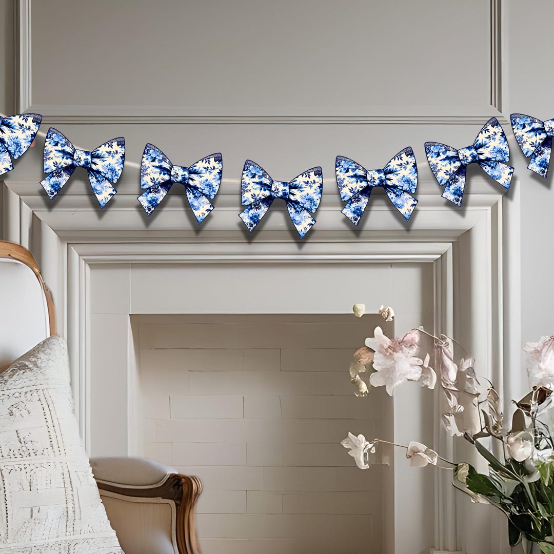 Bow Banner Chinoisere Garland, Blue Willow Ribbon Bows Printable ...
