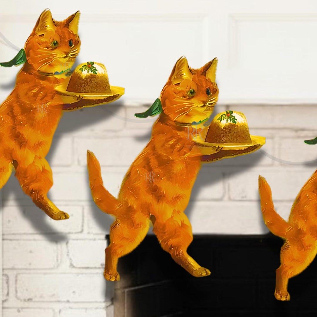 Ginger Cat Christmas Garland: Vintage Figgy Pudding Cats, Digital ...