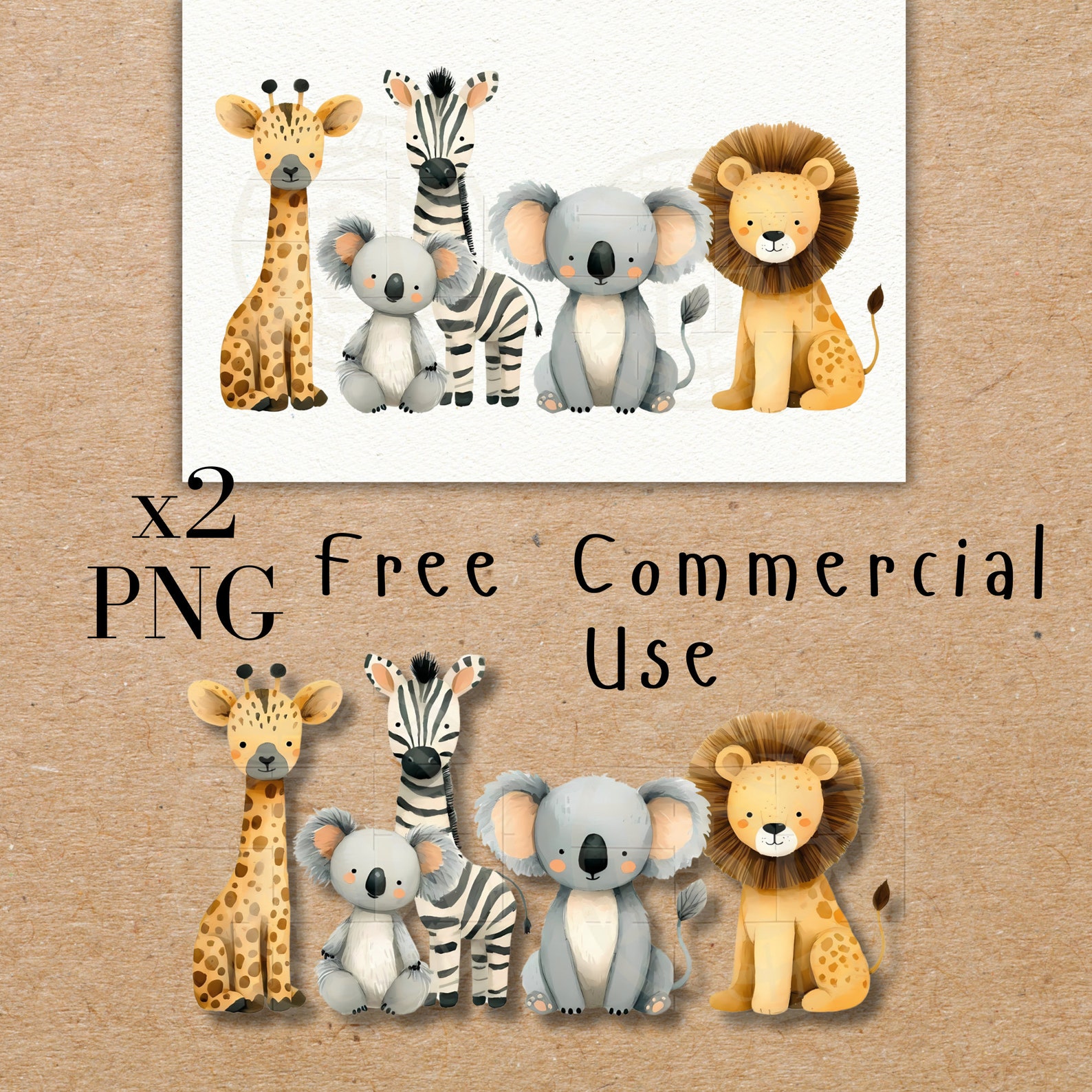 Jungle Baby Animals Clipart Bundle, Whimsical Watercolor Safari Babies ...