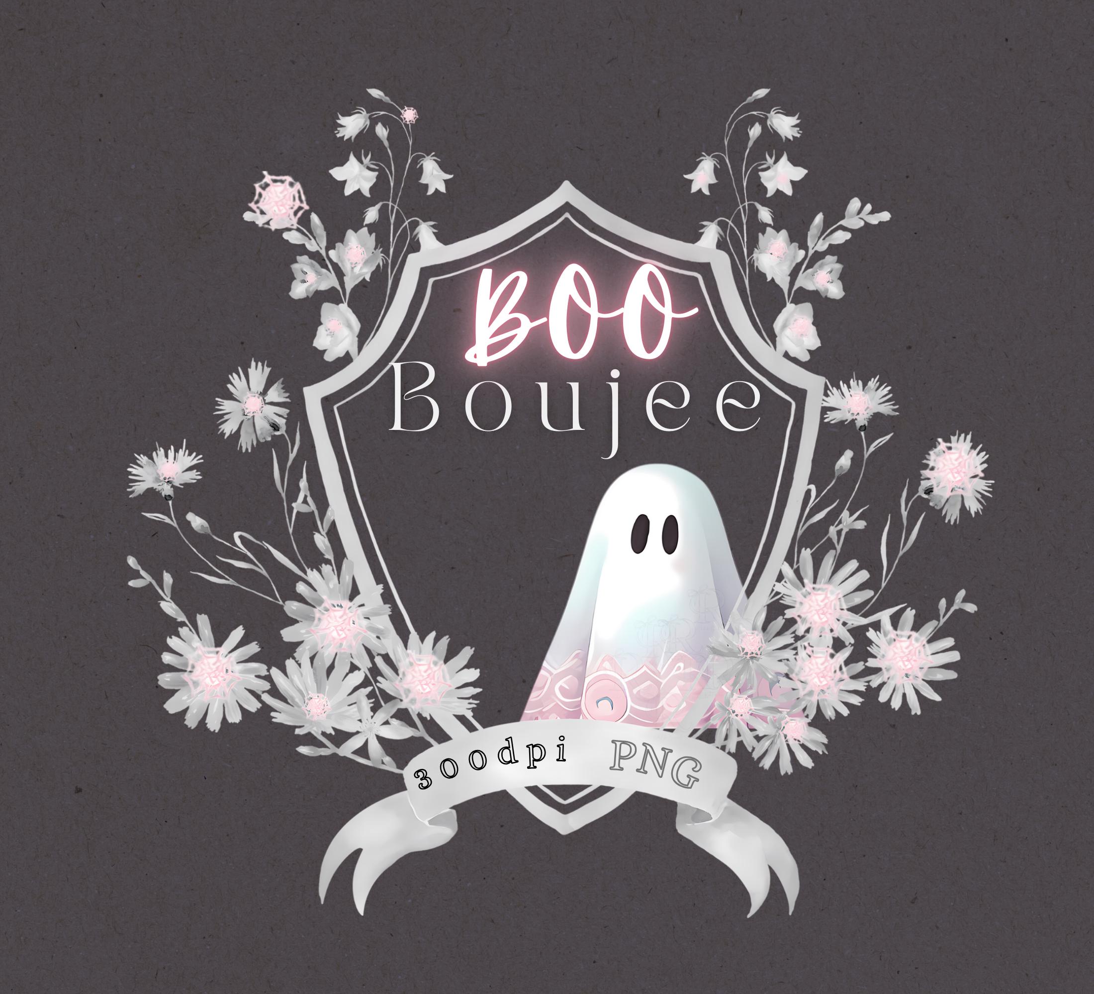 Pink Halloween Ghost Crest PNG: Watercolor Floral Border (commercial ...