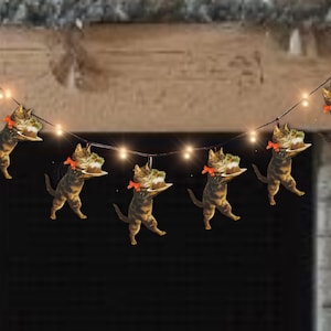 Christmas Cat Garland, Printable Vintage DIY Bunting Kit, Figgy Pudding ...