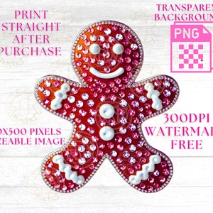 Gingerbread Man PNG, Faux Rhinestone PNG, Preppy Holiday PNG, Bling ...