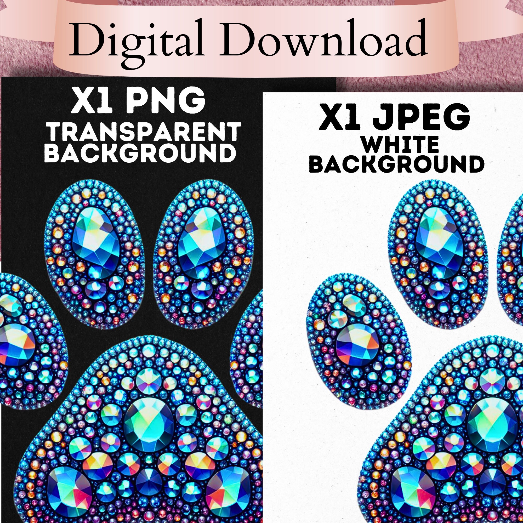 Paw Print Colourful Bright PNG, Bling, Diamond Paw Png, Paw Print ...