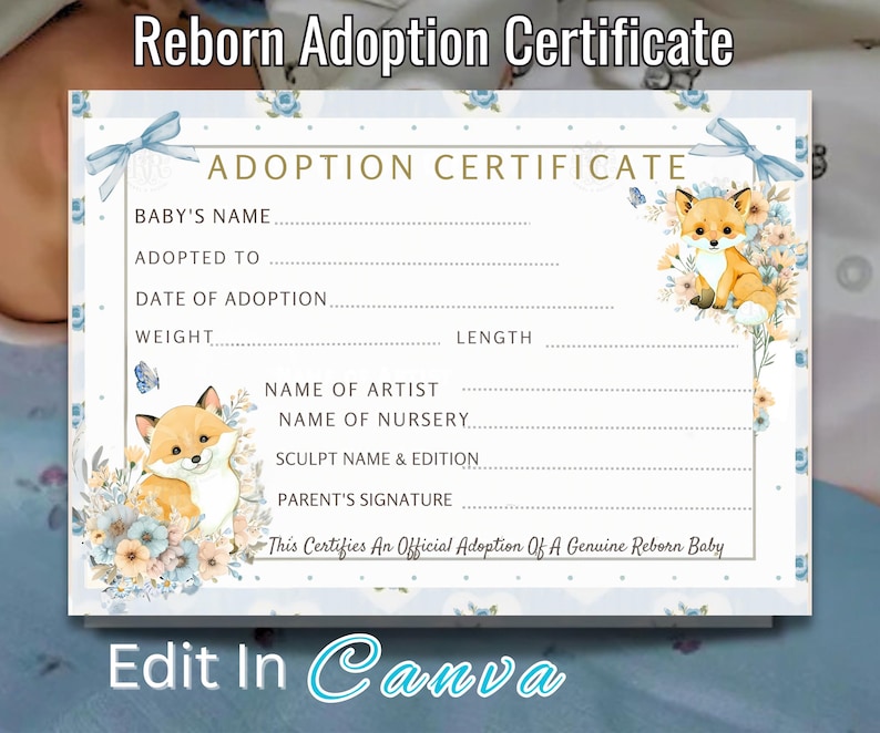 Reborn Baby Editable Certificate Template Printable Boy Reborn Dolls ...