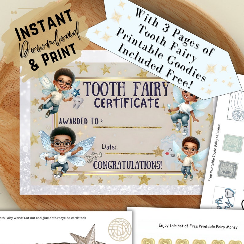Boys Tooth Fairy Certificate, African American Fairy (printable) - Etsy