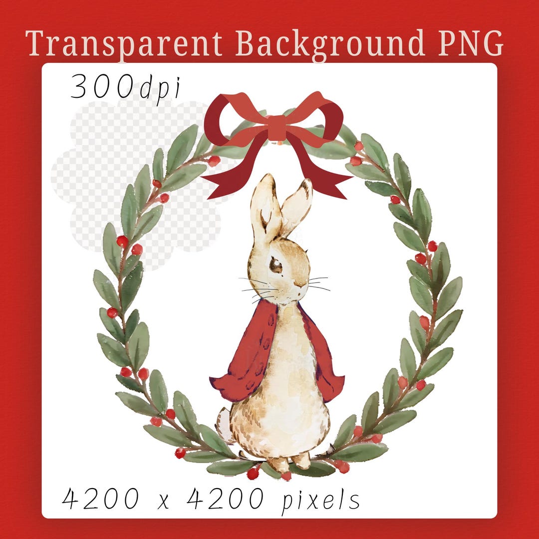 Peter Rabbit Christmas PNG Printable Clipart, Red Coquette Bow Festive ...