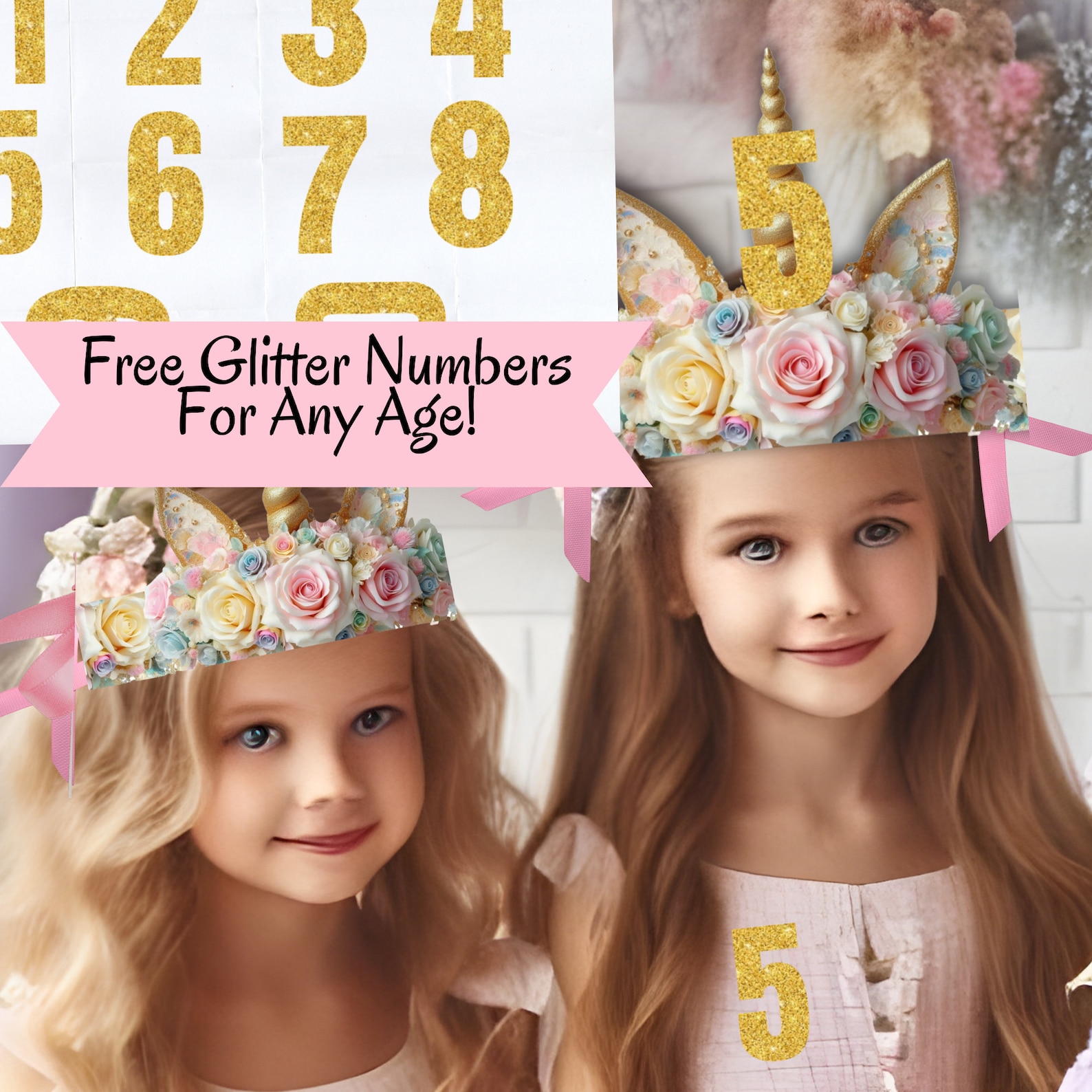 Unicorn Crowns, Printable Unicorn Party Crown, Shabby Chic Roses Crown ...