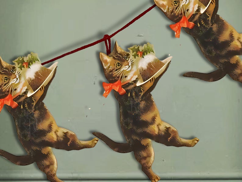 Christmas Cat Garland, Printable Vintage DIY Bunting Kit, Figgy Pudding ...