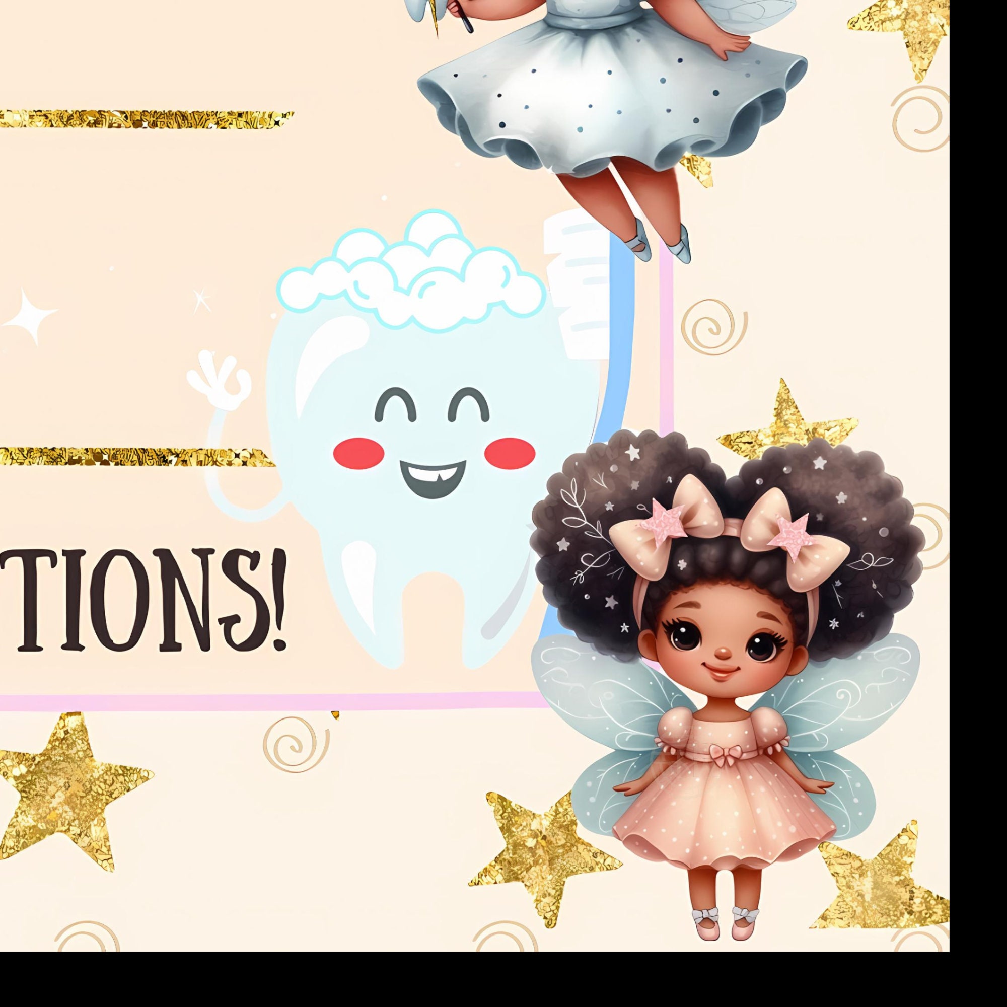 Black Tooth Fairy Certificate African American Fairies First Tooth Afro ...
