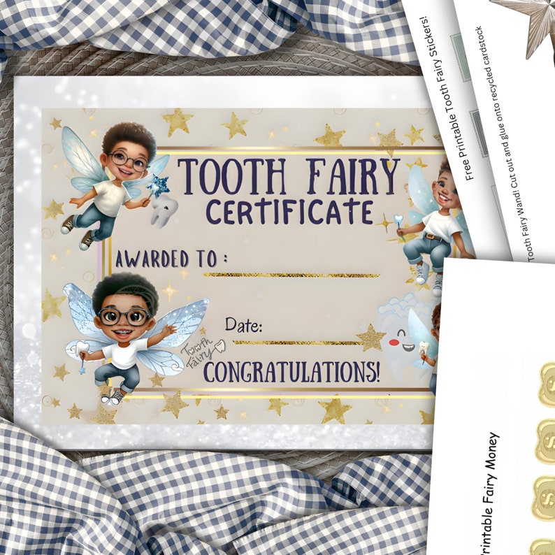 Boys Tooth Fairy Certificate, Retainer Award, Black Tooth Fairys, Boy ...