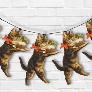 Christmas Cat Garland, Printable Vintage DIY Bunting Kit, Figgy Pudding ...