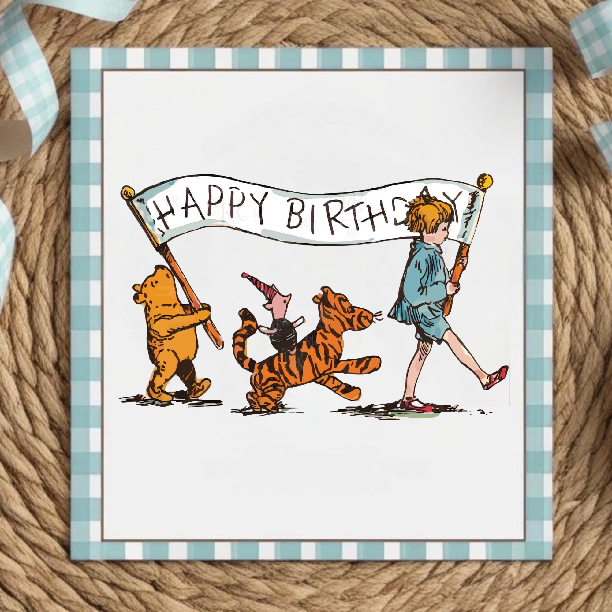 Winnie the Pooh Happy Birthday PNG, Classic Pooh Bear and Friends ...