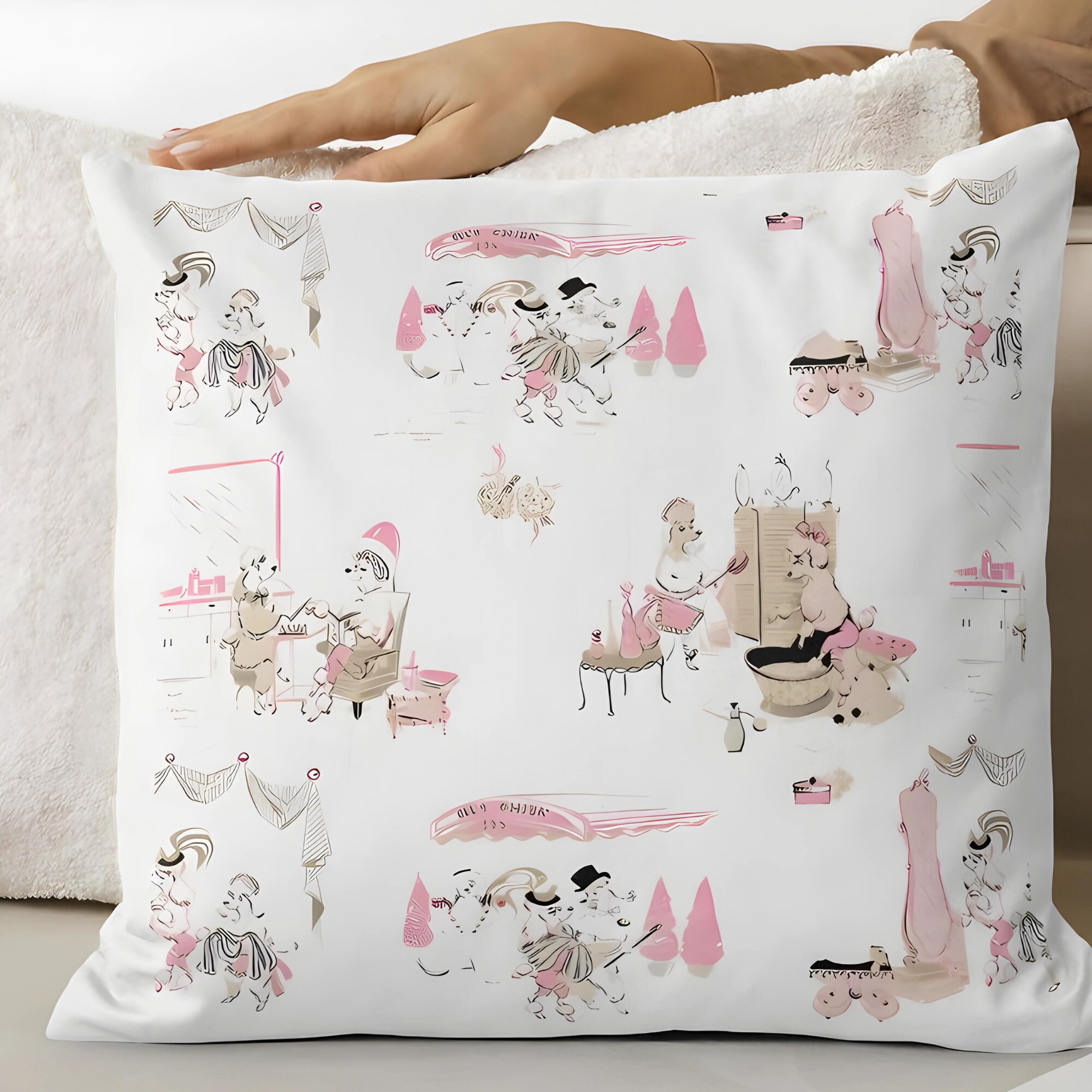 Pink Poodles Vintage Wallpaper Digital Print, Seamless Pattern 1950s ...