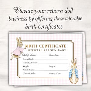 Printable Reborn Doll Birth Certificate, Peter Rabbit, Dolls Adoption ...