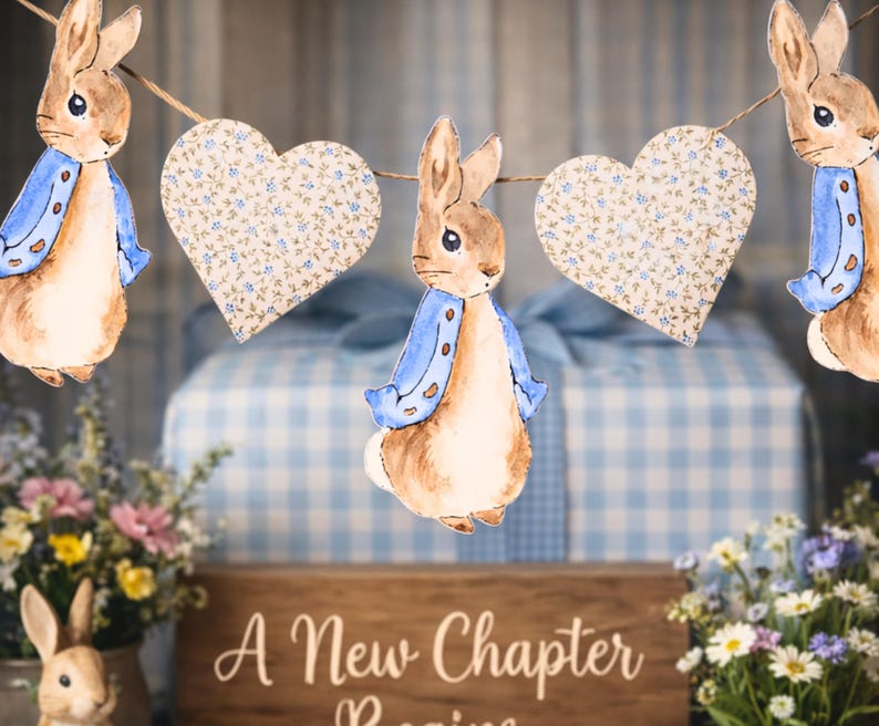 Vintage Peter Rabbit Garland, Classic Tale Banner, Boy Bunny, Baby ...