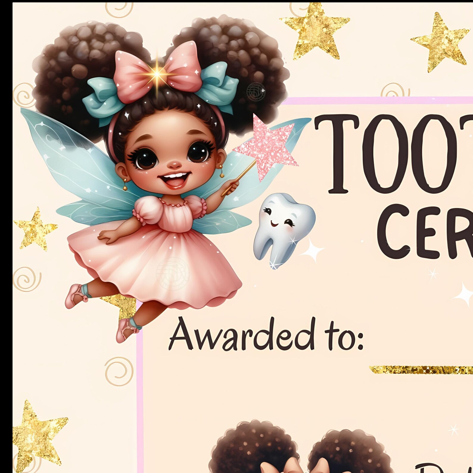 Black Tooth Fairy Certificate African American Fairies First Tooth Afro ...