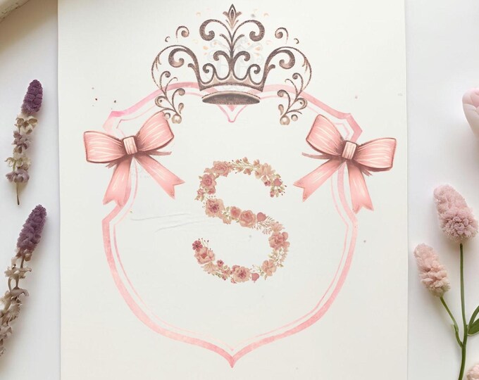 Pink Coquette Ribbon Bow Crest Frame PNG SVG Clipart Romantic Crest ...