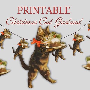 Christmas Cat Garland, Printable Vintage DIY Bunting Kit, Figgy Pudding ...