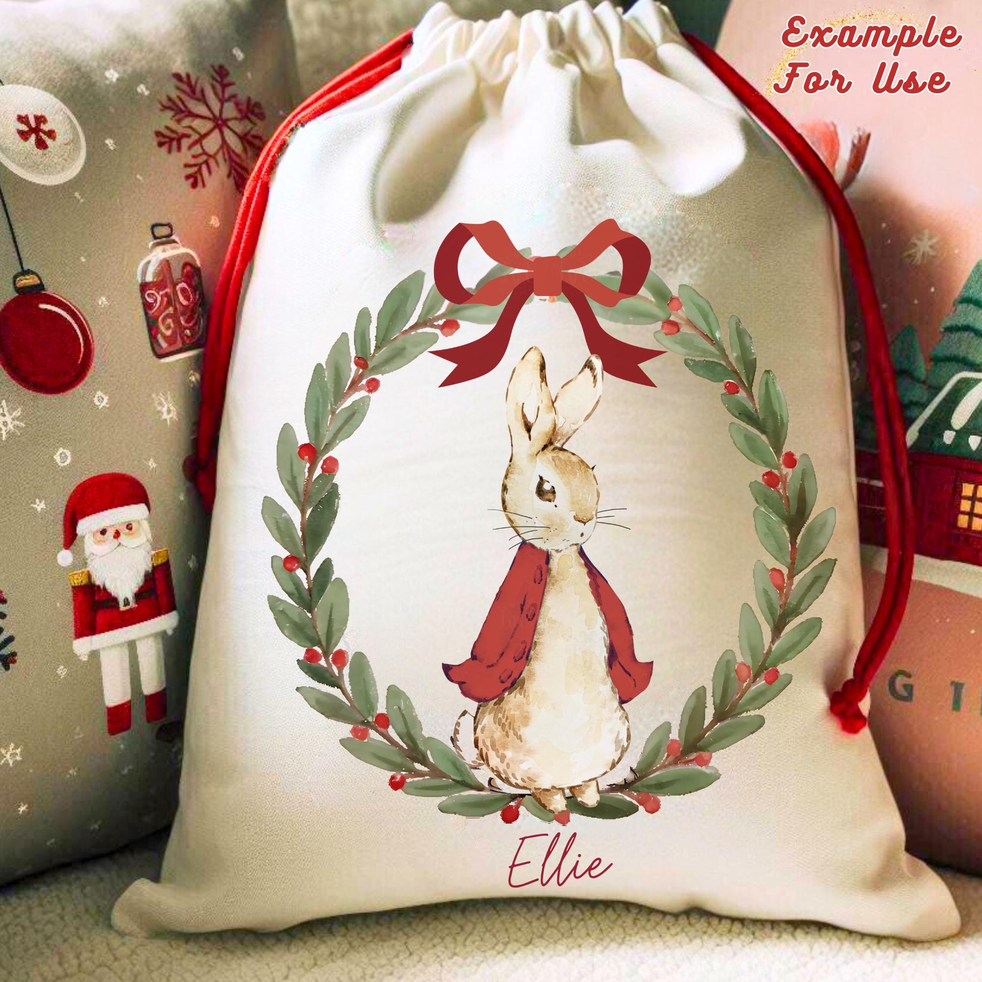 Peter Rabbit Christmas PNG Printable Clipart, Red Coquette Bow Festive ...