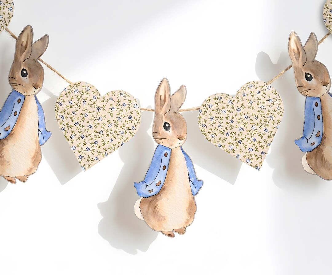 Vintage Peter Rabbit Garland, Classic Tale Banner, Boy Bunny, Baby ...