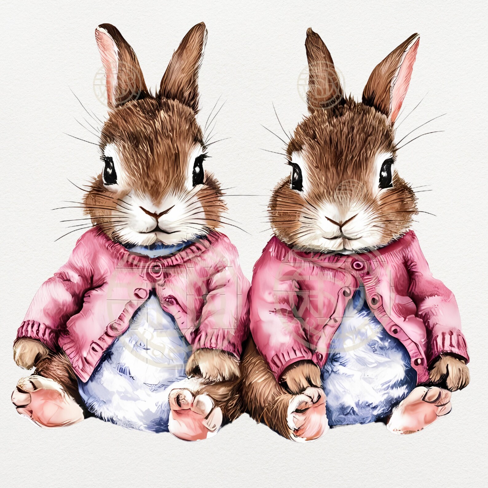 Twin Bunny Clipart Bundle, Watercolor Bunnies, Handpainted Rabbits ...