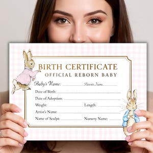 Printable Reborn Doll Birth Certificate, Peter Rabbit, Dolls Adoption ...