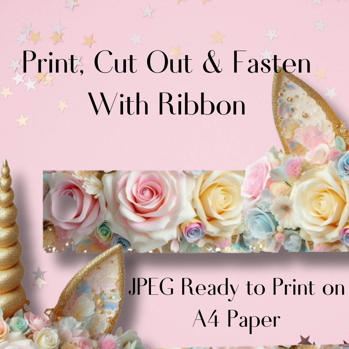 Unicorn Crowns, Printable Unicorn Party Crown, Shabby Chic Roses Crown ...