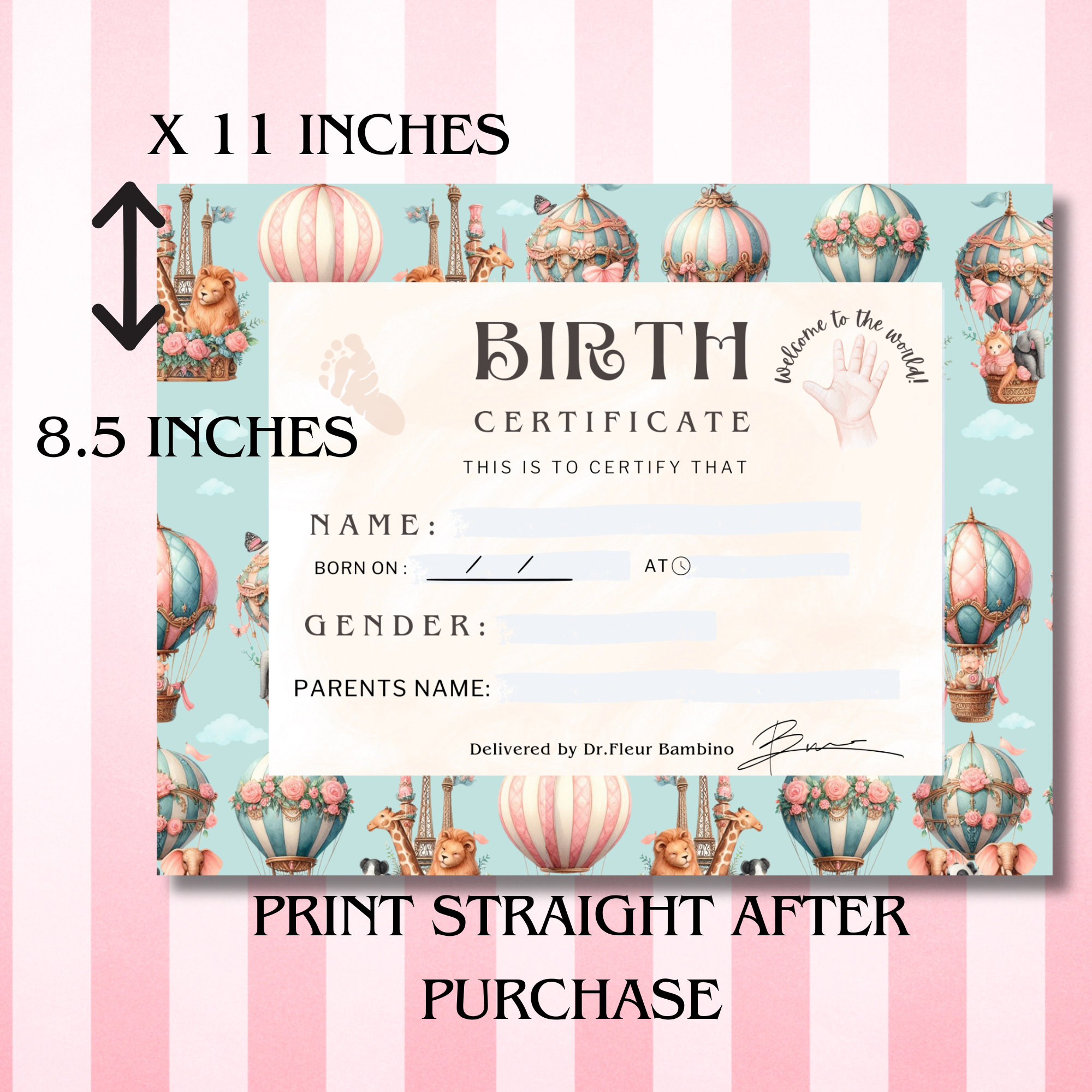 Reborn Baby Doll Birth Certificate Printable Adoption Cert, New Baby ...