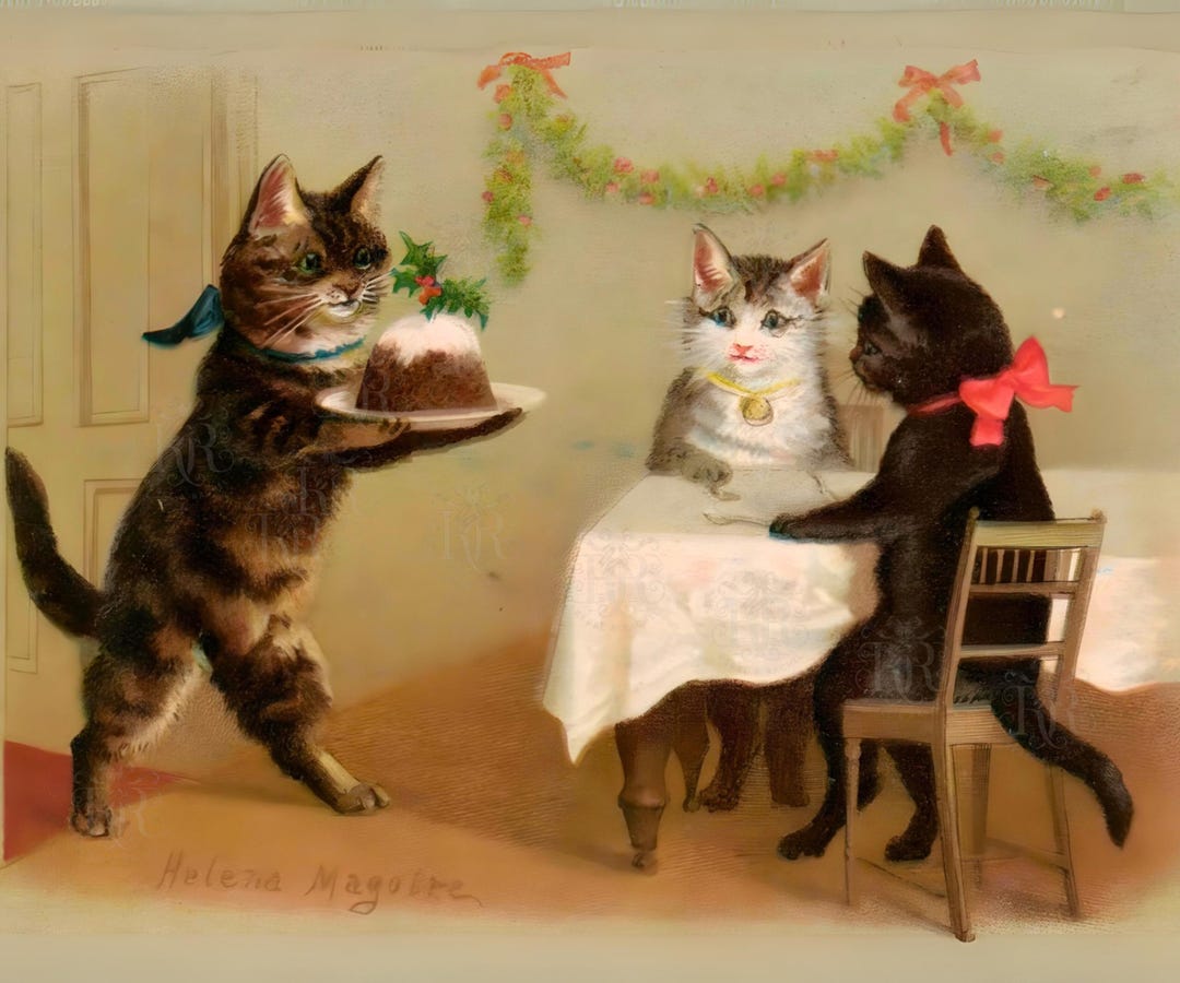Christmas Cats Figgy Pudding Vintage Art Print (digital Download) - Etsy
