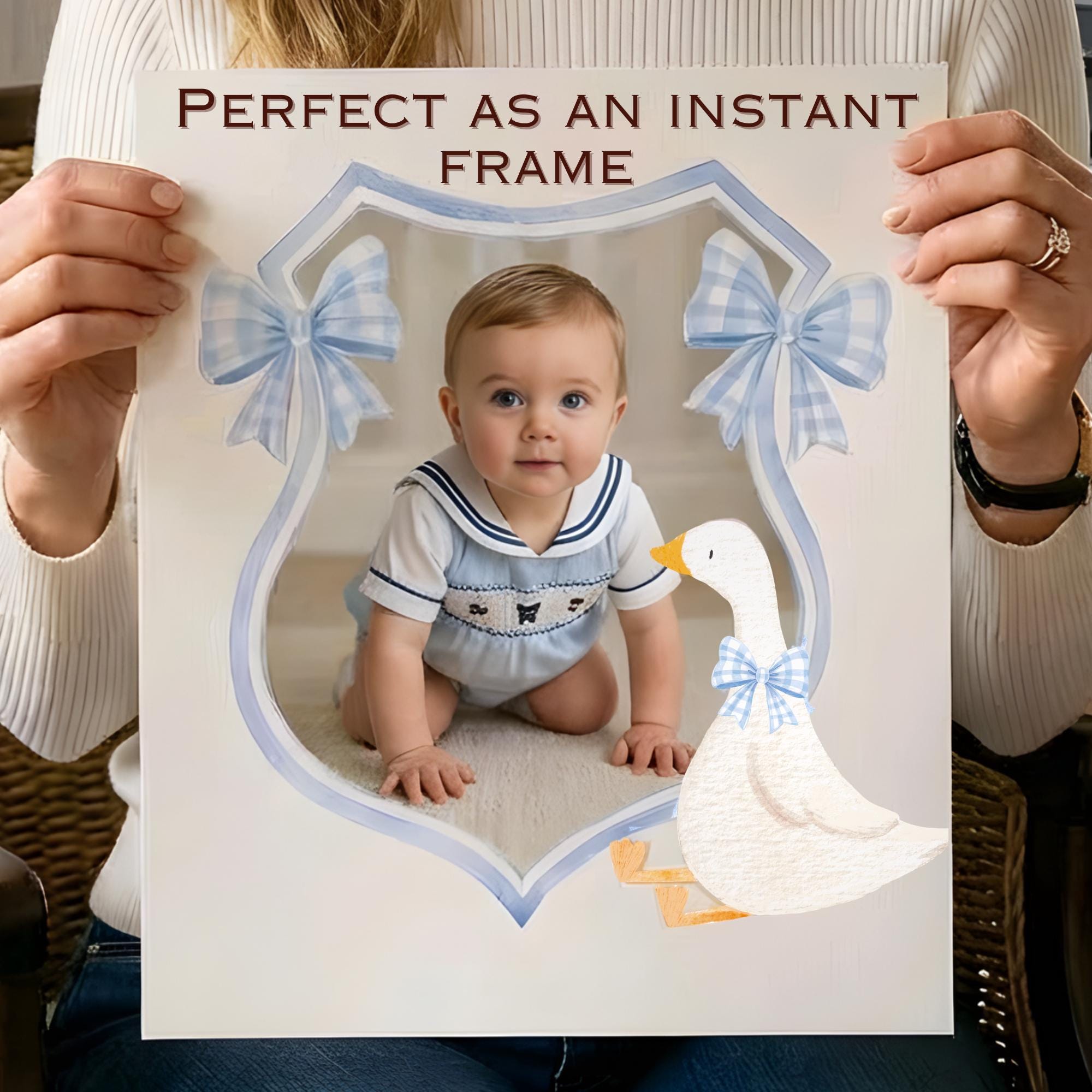 Goose Crest Gingham Bow Frame Clipart Png Bundle, Coquette Bows Crest ...