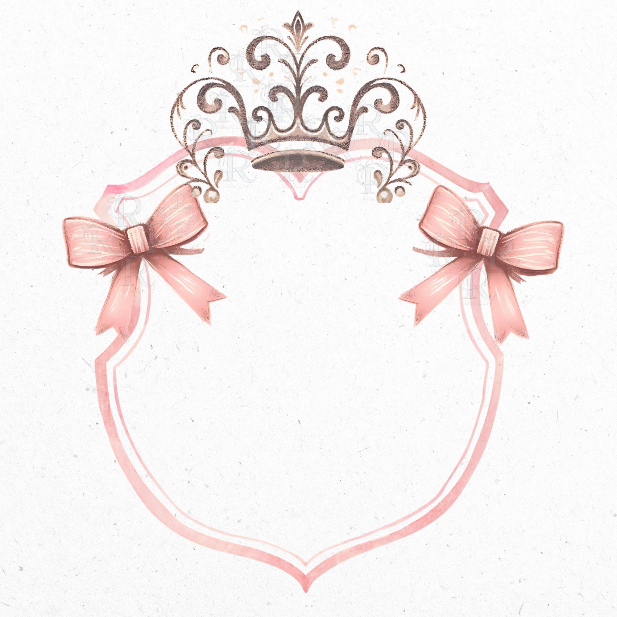 Pink Crest Clipart, Grandmillennial Bow Frame PNG, Coquette Pastel ...
