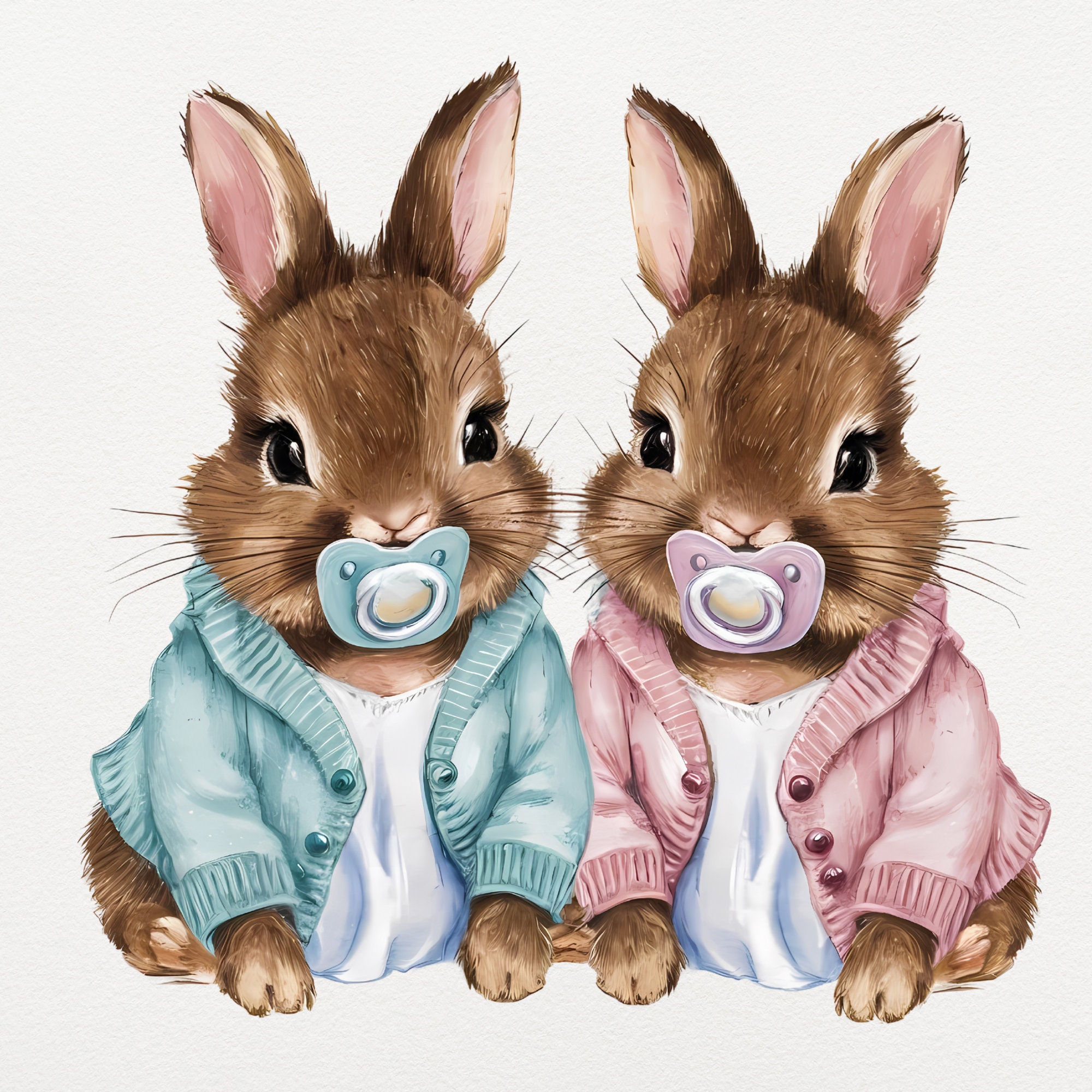 Twin Bunny Clipart Bundle, Watercolor Bunnies, Handpainted Rabbits, Twins Pregnancy Announcement ...