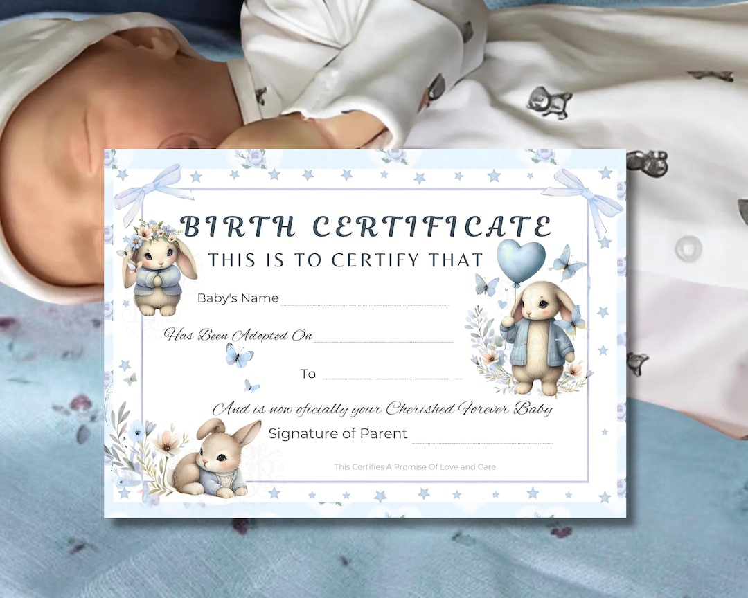 Reborn Baby Doll Birth Certificate, Printable Adoption Certificates ...