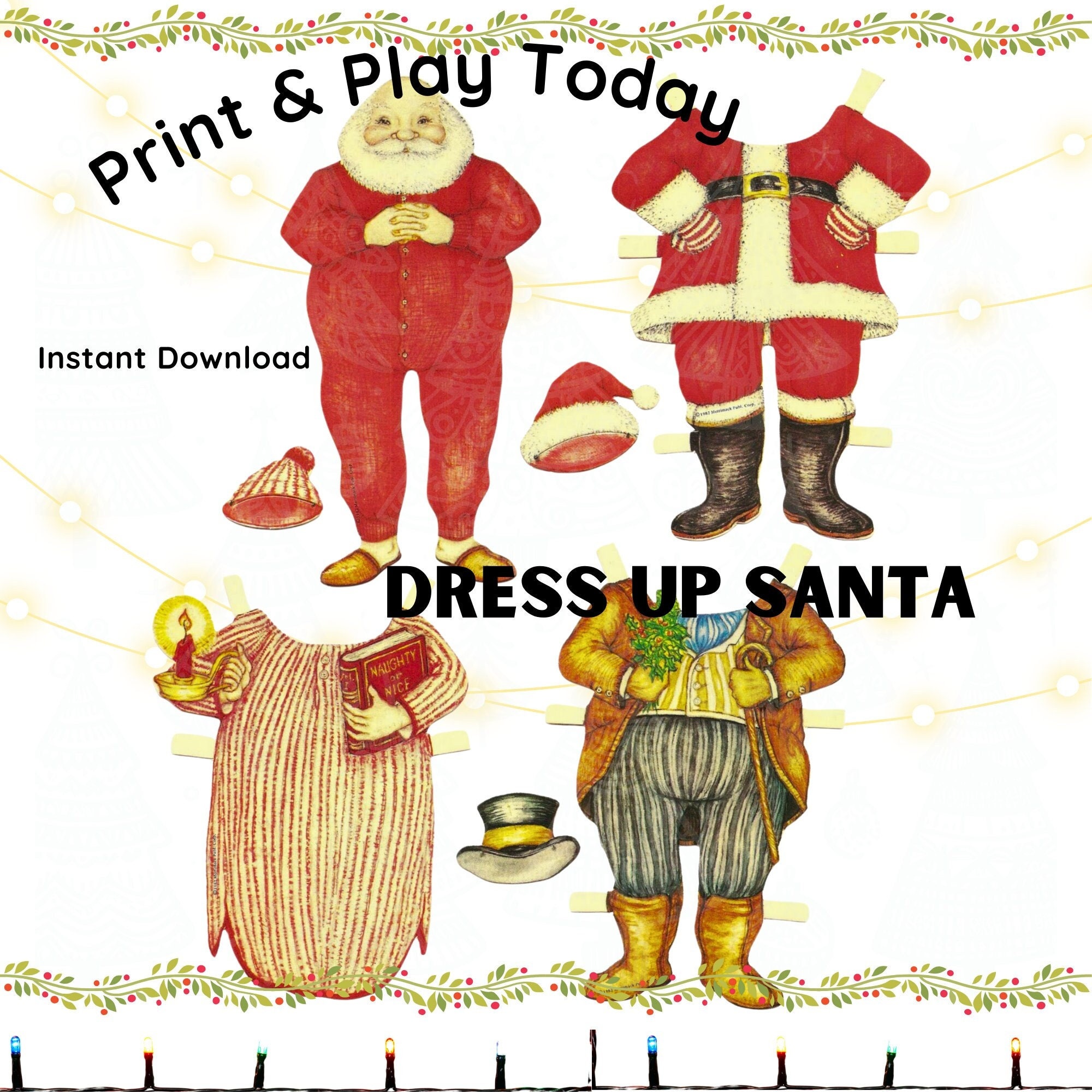 Father Christmas Paper Doll Printable, Vintage Santa Dress up Instant ...