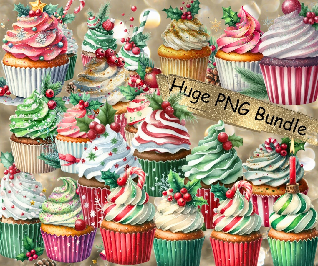 Christmas Cupcake Clipart Bundle Digital Download Printable Watercolour ...