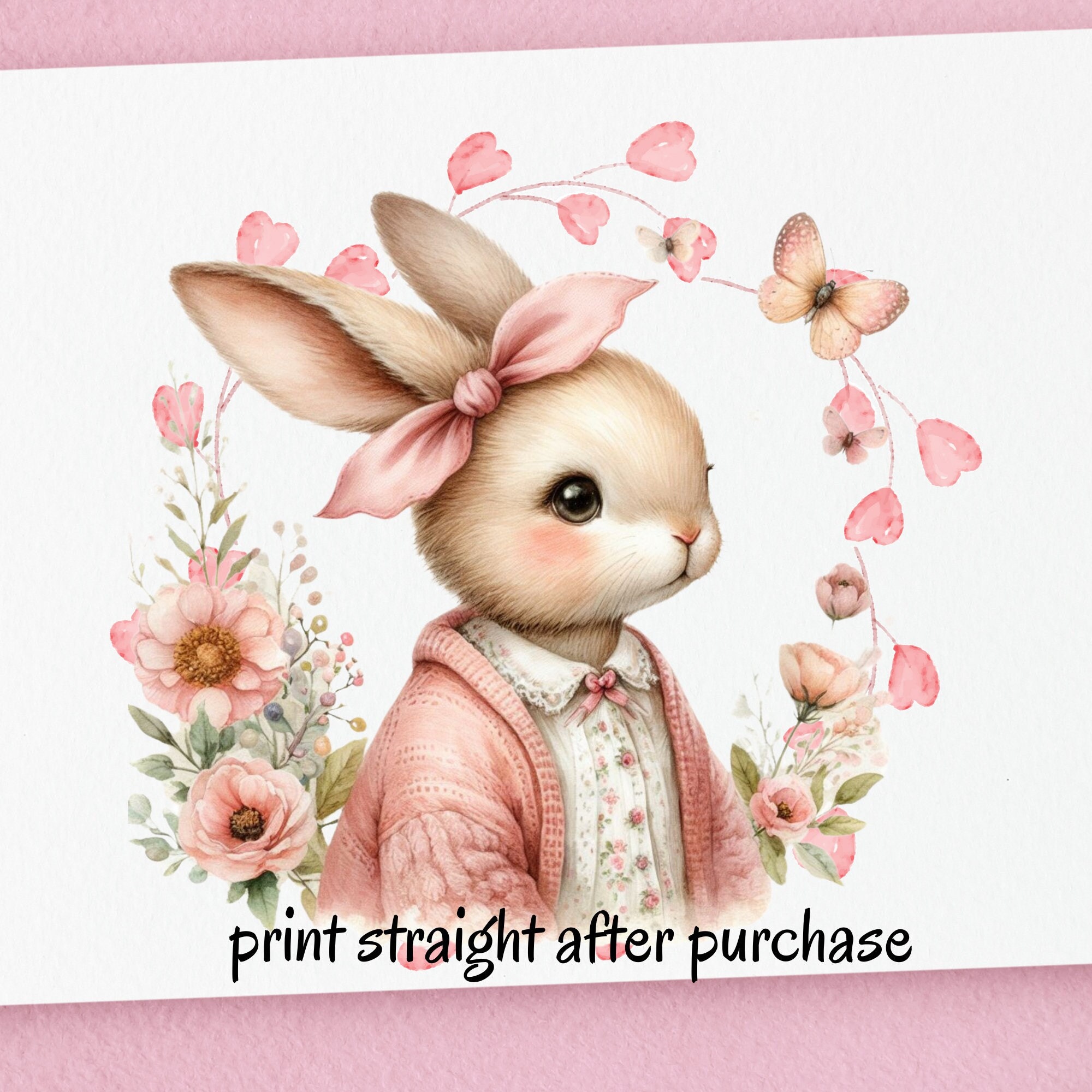 Baby Bunny Rabbit Clipart Bundle, Baby Girl Bunnies PNG, Watercolor ...