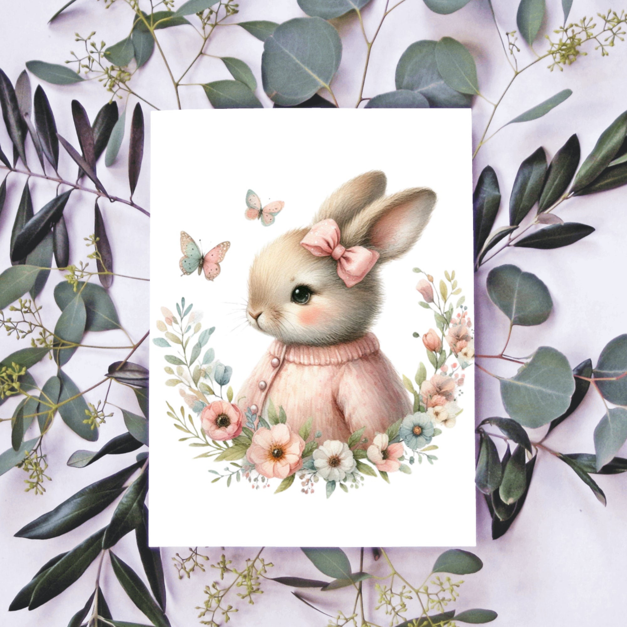 Baby Bunny Rabbit Clipart Bundle, Baby Girl Bunnies PNG, Watercolor ...