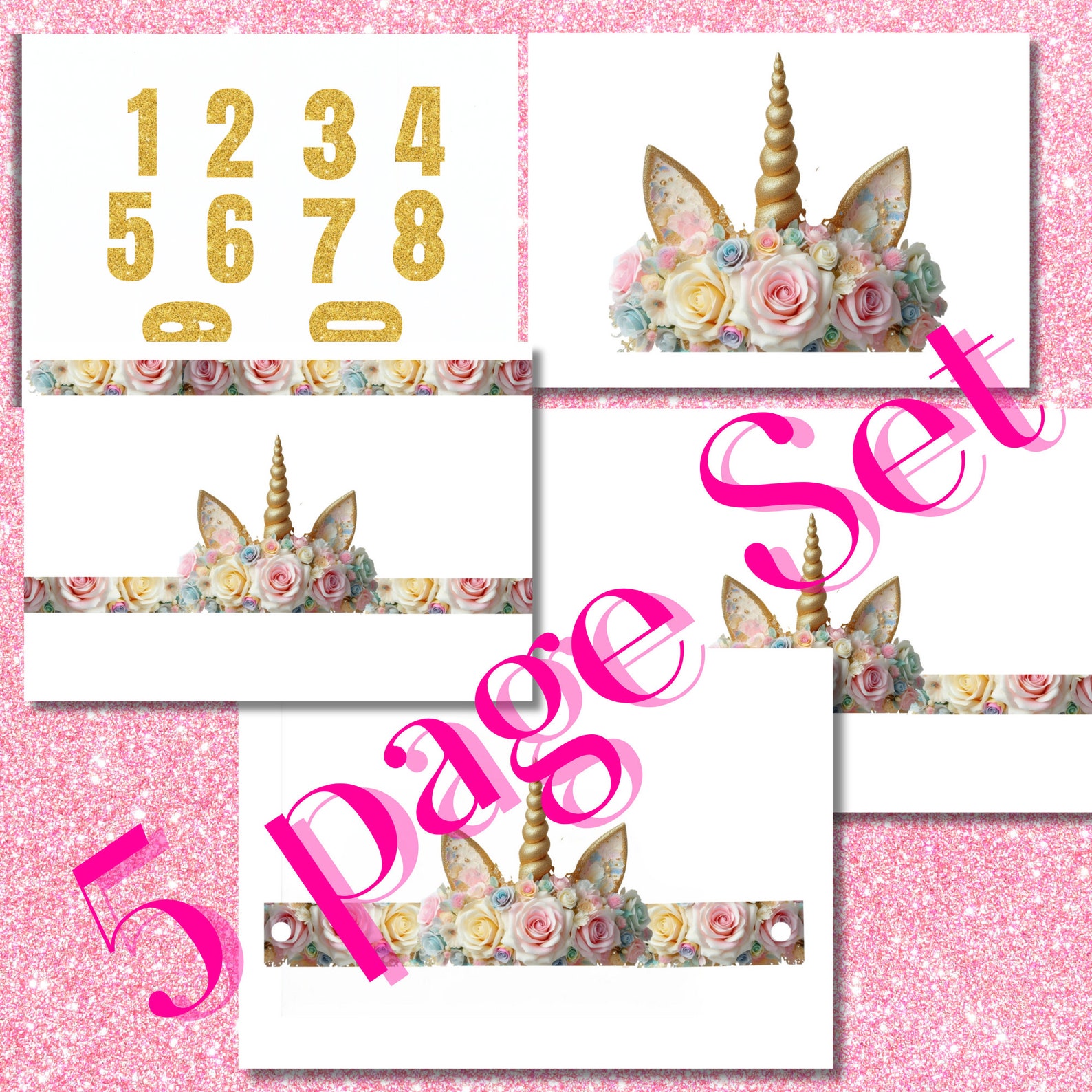 Unicorn Crowns, Printable Unicorn Party Crown, Shabby Chic Roses Crown ...
