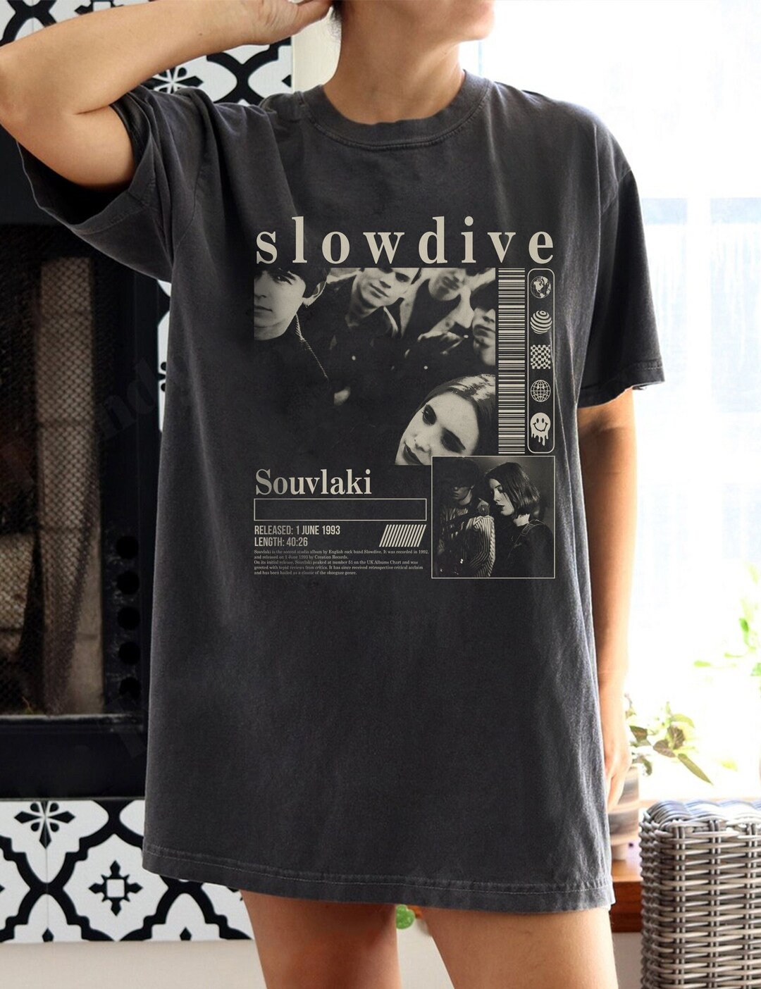 Chemise Slowdive Tour, Chemise Slowdive Souvlaki, Chemise Slowdive Rock ...