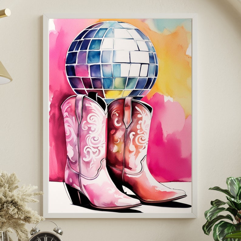 Disco Cowgirl Digital Print, Disco Ball, Disco Print, Coquette Cowgirl ...