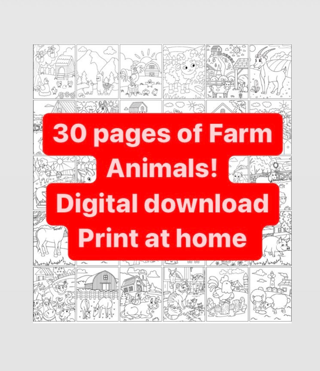 30 Kids Digital Coloring Pages Print From Home of Farm Animals! - Etsy