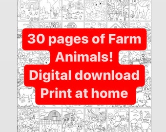 6 Adult Coloring Pages! Farm Animals! Digital Download! Print From Home ...