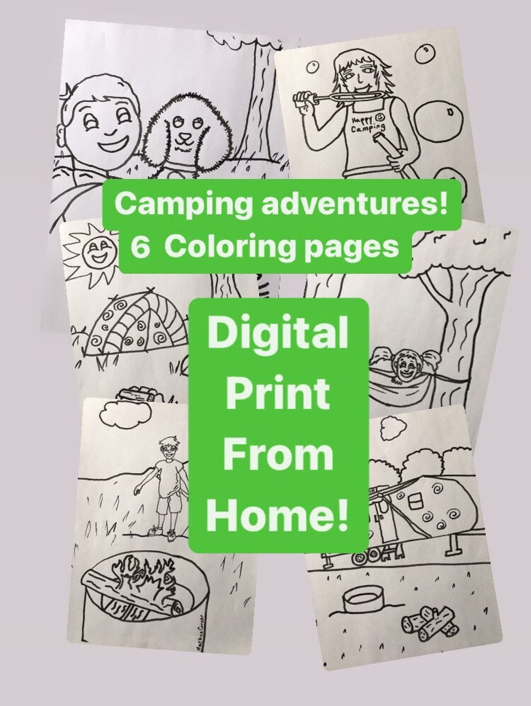 6 Pages of Fun Camping Exploring Outdoor Adventures Coloring Pages for ...