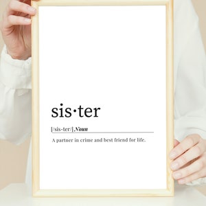 Sister Definition | Printable Wall Art | Digital Download | Sister ...