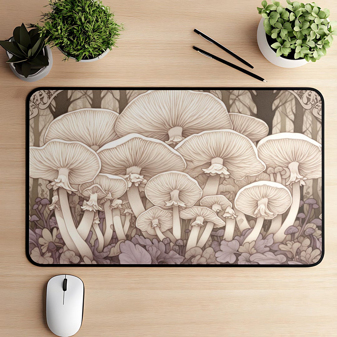 Art Nouveau Mushrooms Desk Mat, Forestcore Cottagecore Shroom Mouse Pad ...